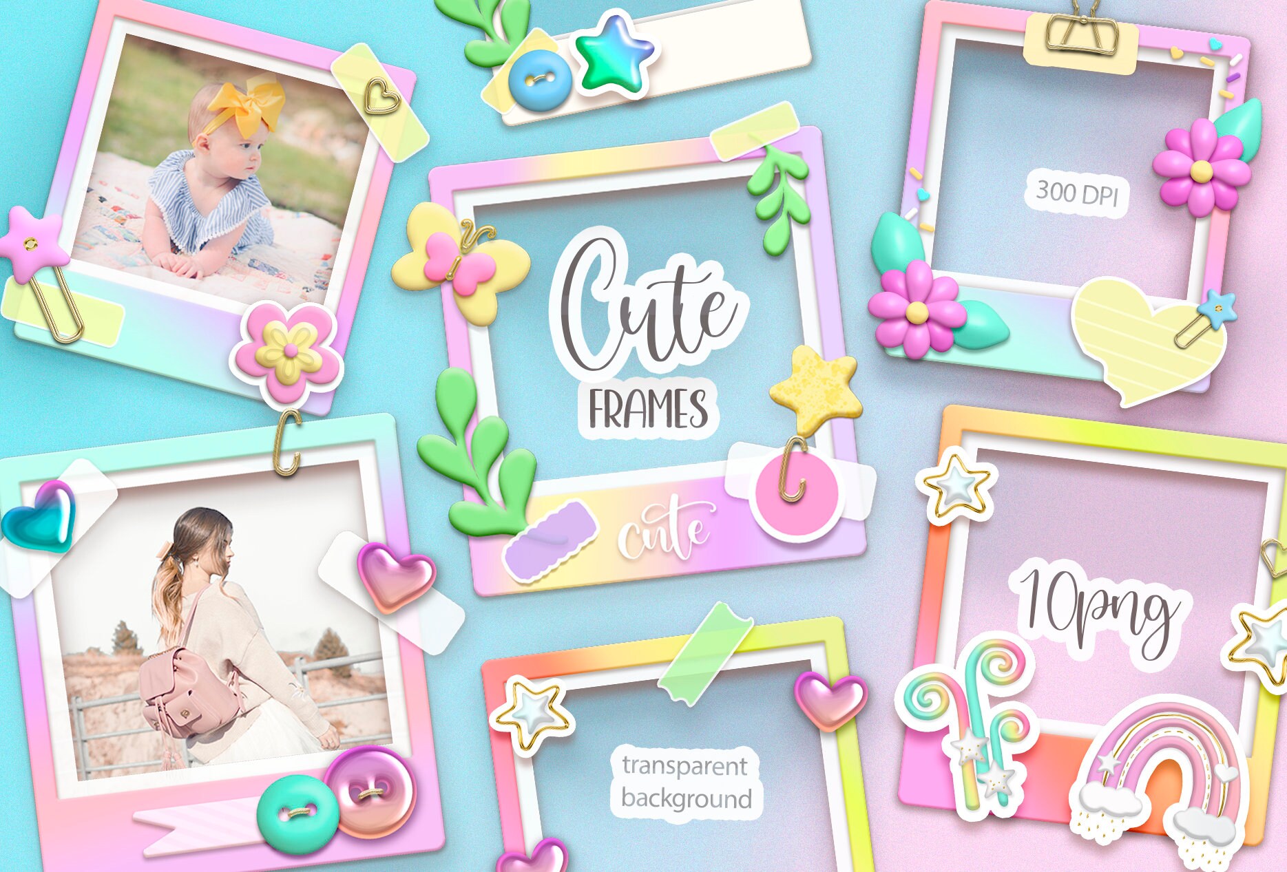 Digital Frame Clipart, Cute Photo Frames Png, Instant Download. - Etsy UK