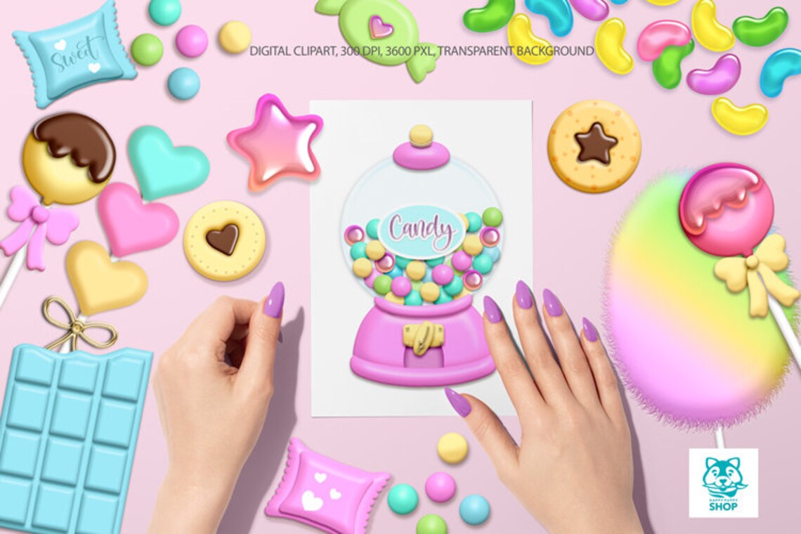 Candy Clipart Candyland and Sweets Png Gumball Machine Cake - Etsy