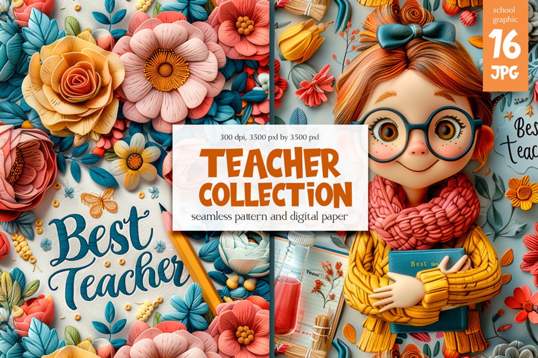 3d Seamless Pattern, Teacher Seamless Pattern, School Digital Paper ...