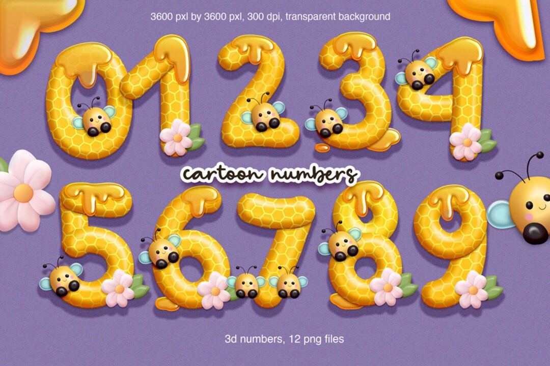 Sweet Numbers Clipart, Honey and Bee Number, DIGITAL CLIPART - Etsy