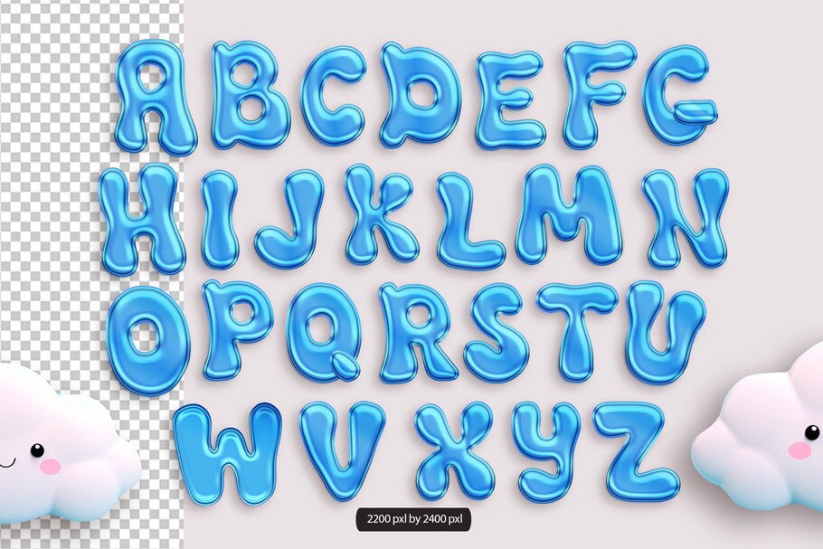 3d Letters, Puff Letters and Numbers, Blue Alphabet, DIGITAL DOWNLOAD ...