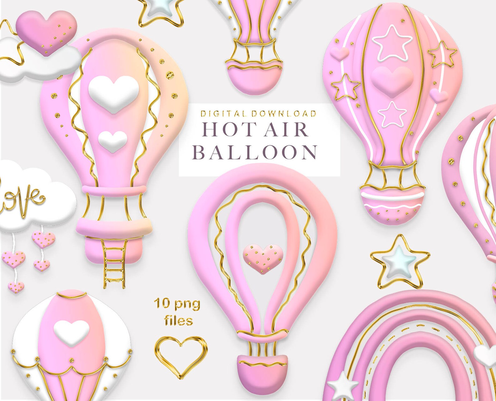 Hot Air Balloon Clipart Pink Hot Air Balloons Png Digital - Etsy