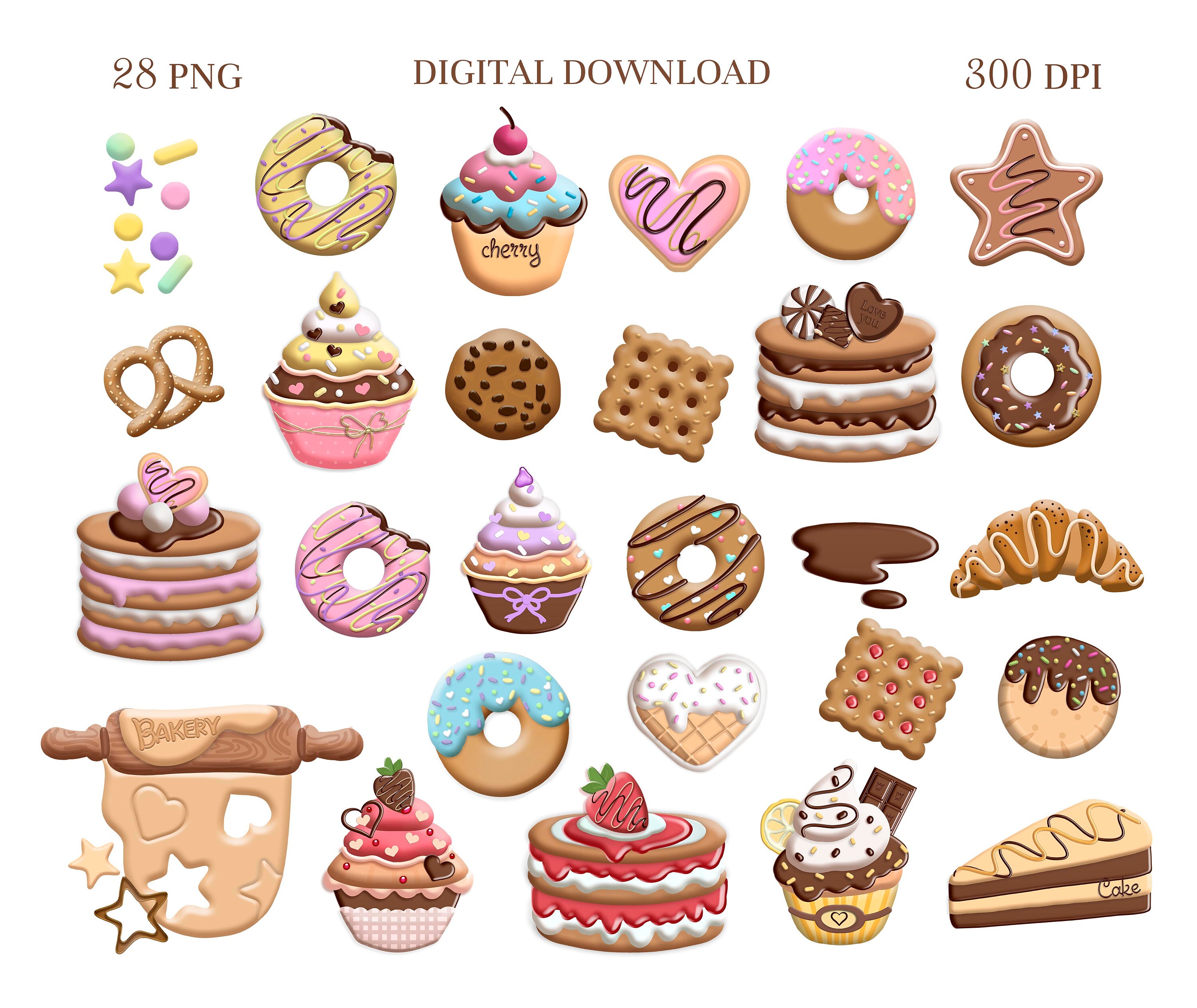 Bakery Clipart Baking Clip Art Donut and Cupcake Png - Etsy Canada