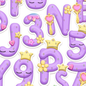 Princess Letters and Numbers, Purple Doodle Alphabet, ABC, Instant ...