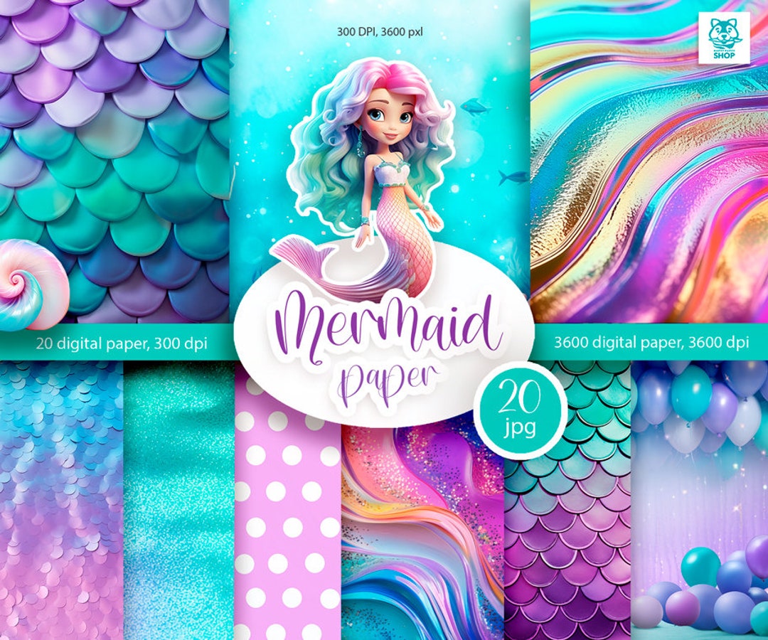 Mermaid Digital Paper, Mermaids Digital Paper Pack,digital DOWNLOAD - Etsy