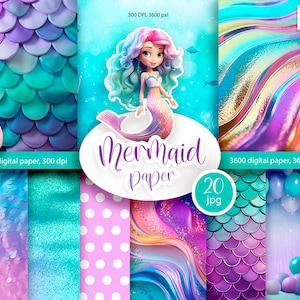 Mermaid Digital Paper, Mermaids Digital Paper Pack,digital DOWNLOAD - Etsy