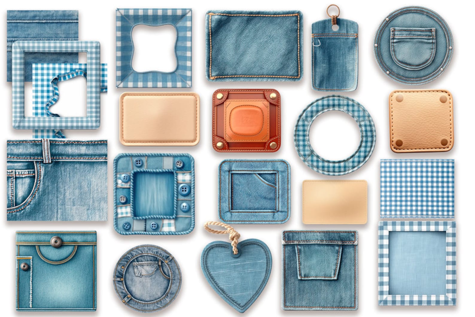 Denim Frames Png, Jeans Textures, Label and Tag Clipart, DIGITAL ...