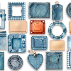 Denim Frames Png, Jeans Textures, Label and Tag Clipart, DIGITAL ...