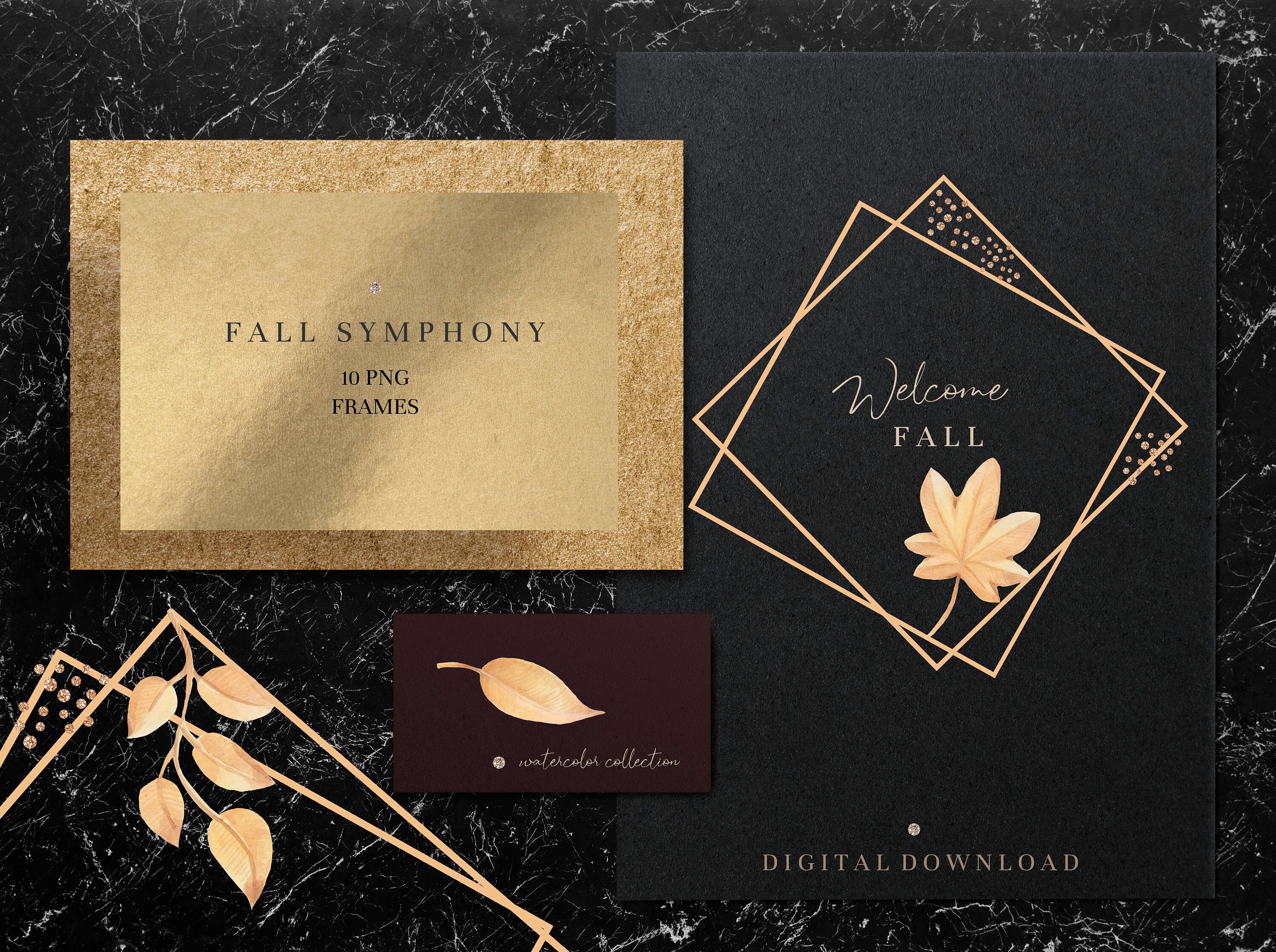 Gold Geometric Frames Clipart Watercolor Leaves and Glitter - Etsy