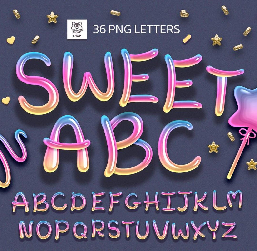 Candyland Letters Clipart, Sweet Alphabet and Numbers Png, DIGITAL ...
