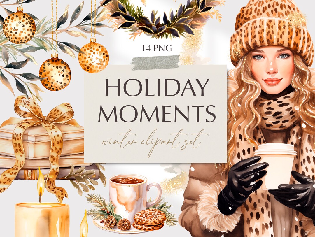 Watercolor Christmas Clipart: Vintage Holiday PNG Set (digital Download ...