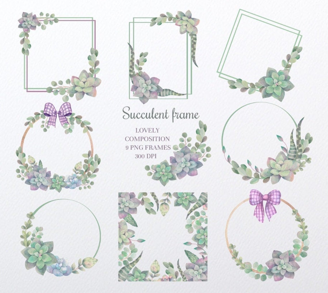 Watercolor Succulent Clipart Succulent Wreath Png Greneery - Etsy