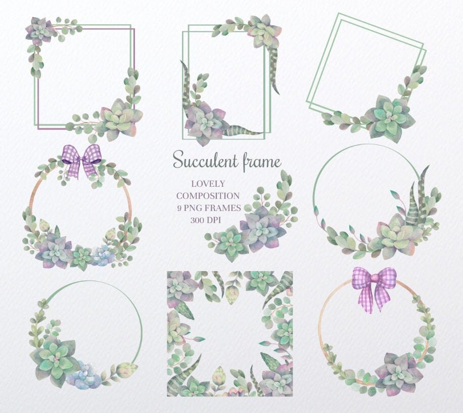 Watercolor Succulent Clipart Succulent Wreath Png Greneery - Etsy