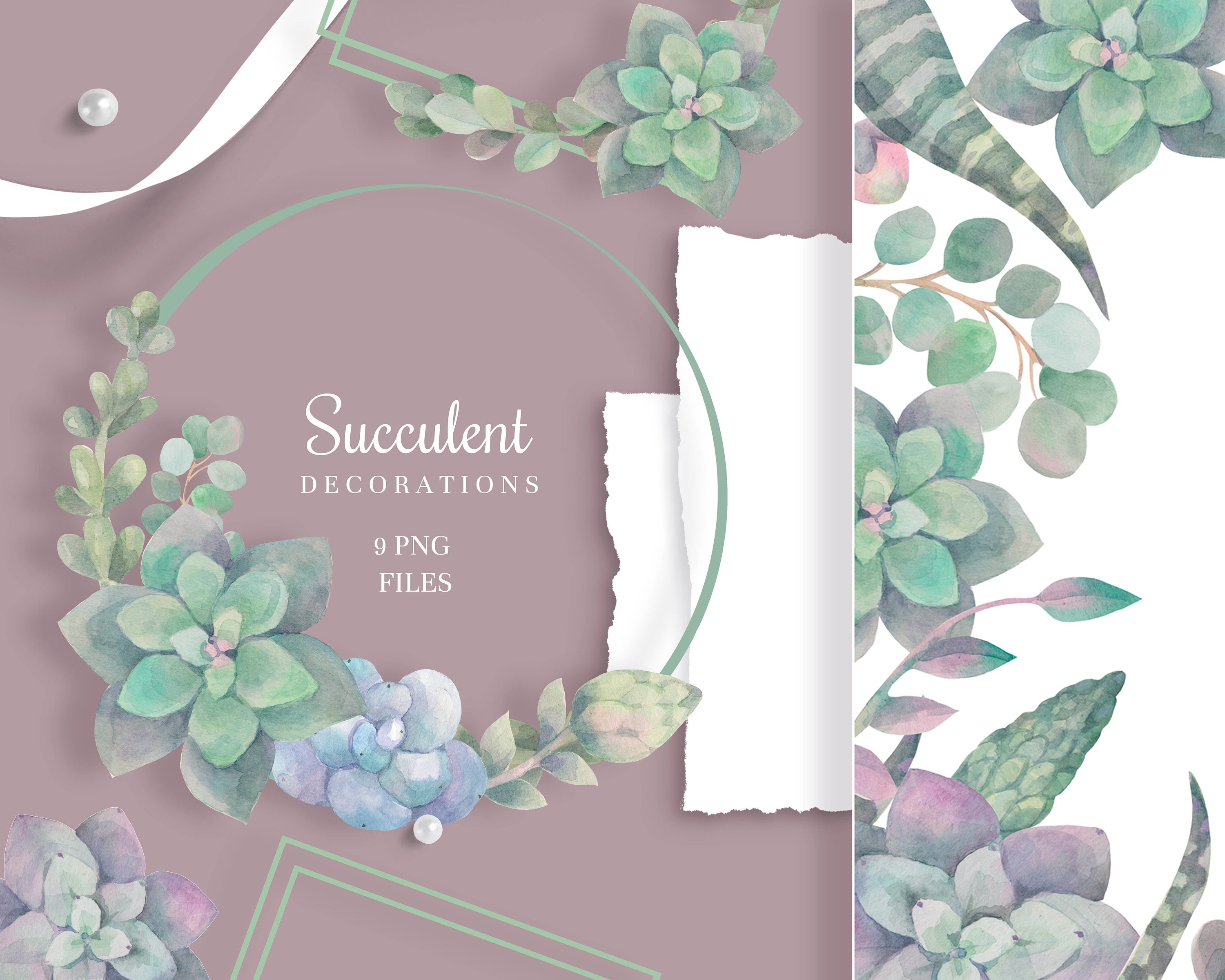Watercolor Succulent Clipart Succulent Wreath Png Greneery - Etsy