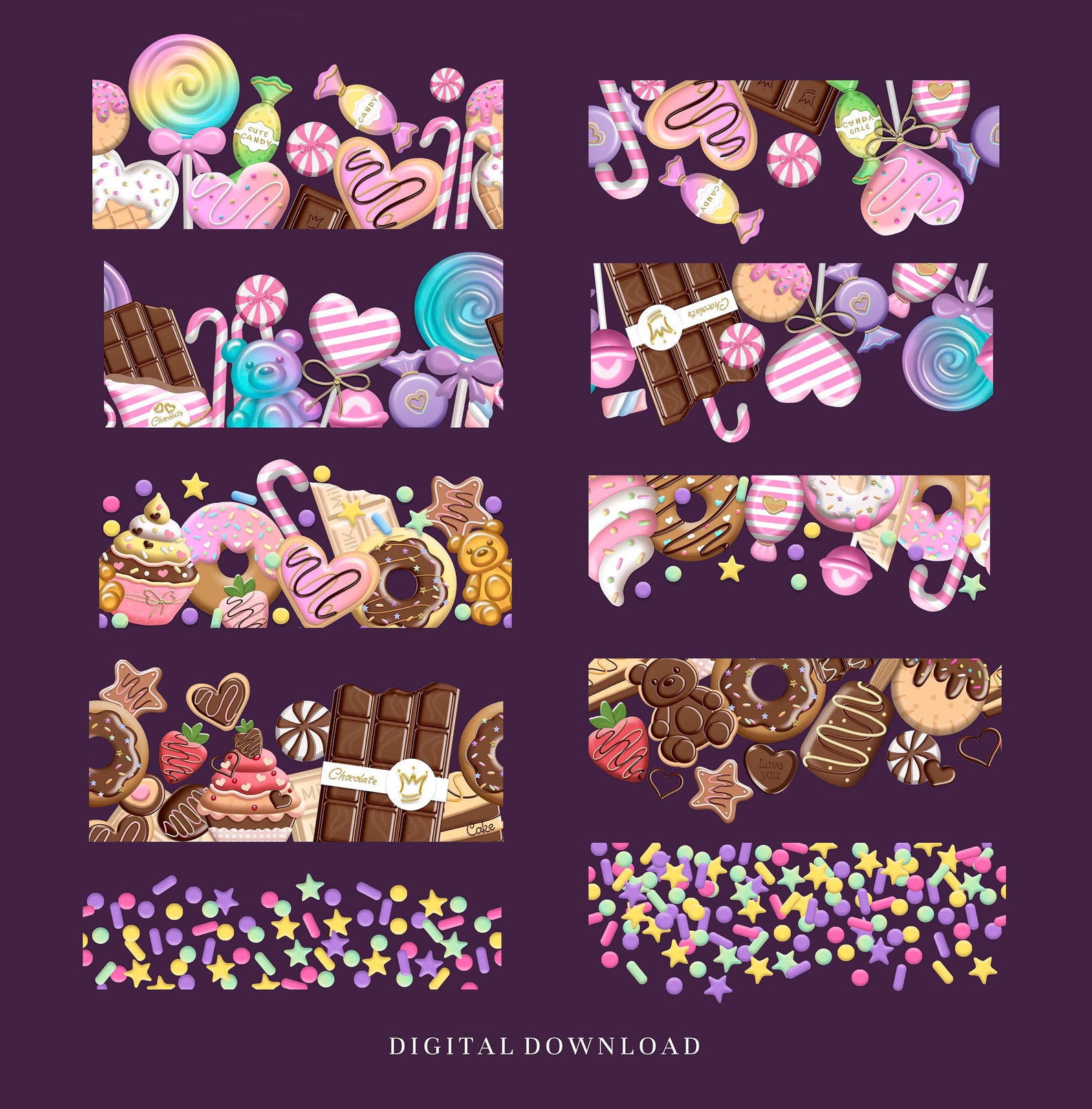 Candy Border, Sweet Cupcake and Chocolate, Donut and Sprinkles Clipart ...
