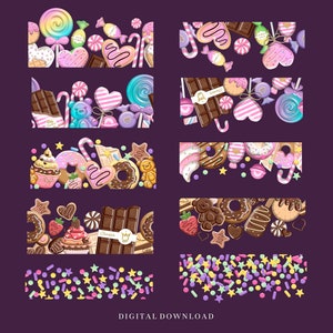 Candy Border, Sweet Cupcake and Chocolate, Donut and Sprinkles Clipart ...
