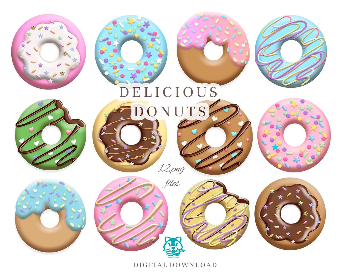 Baking Clipart Rainbow Donuts Clip Art Donut Png Sprinkles | Etsy