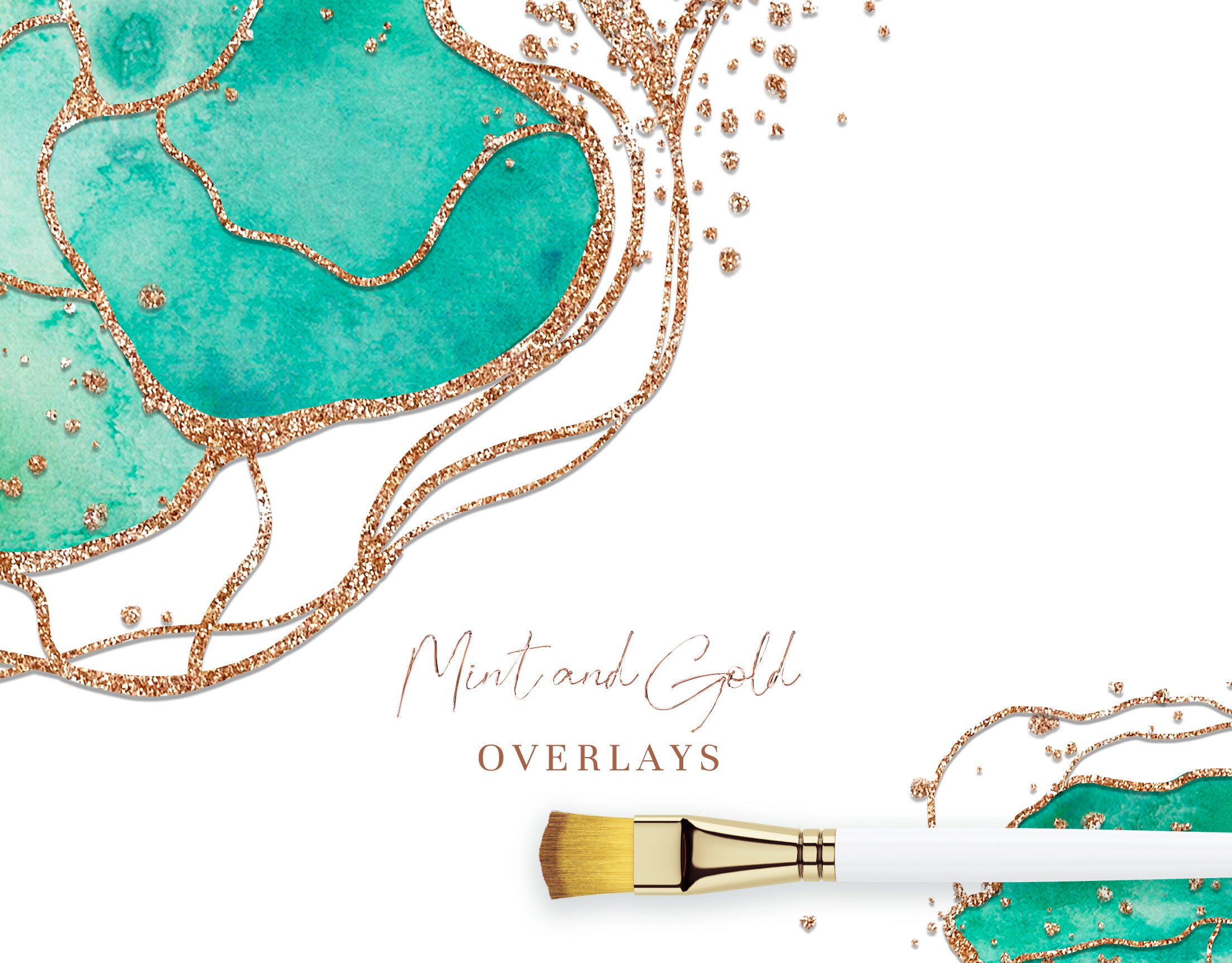 Watercolor Mint Border Overlays Glitter Design Elements - Etsy