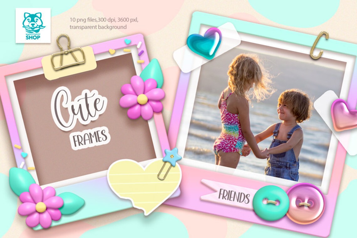 Digital Frame Clipart Cute Photo Frames Png Instant - Etsy