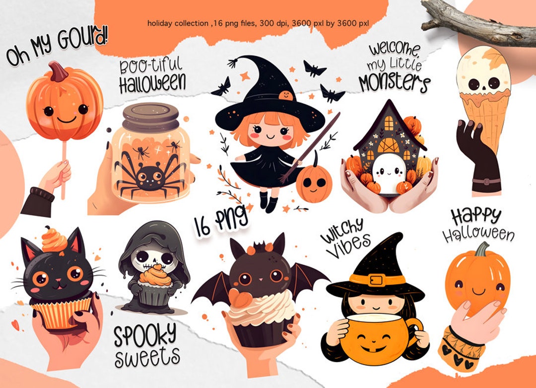 Cute Halloween Clipart, Witch and Pumpkin, Black Cat and Halloween ...