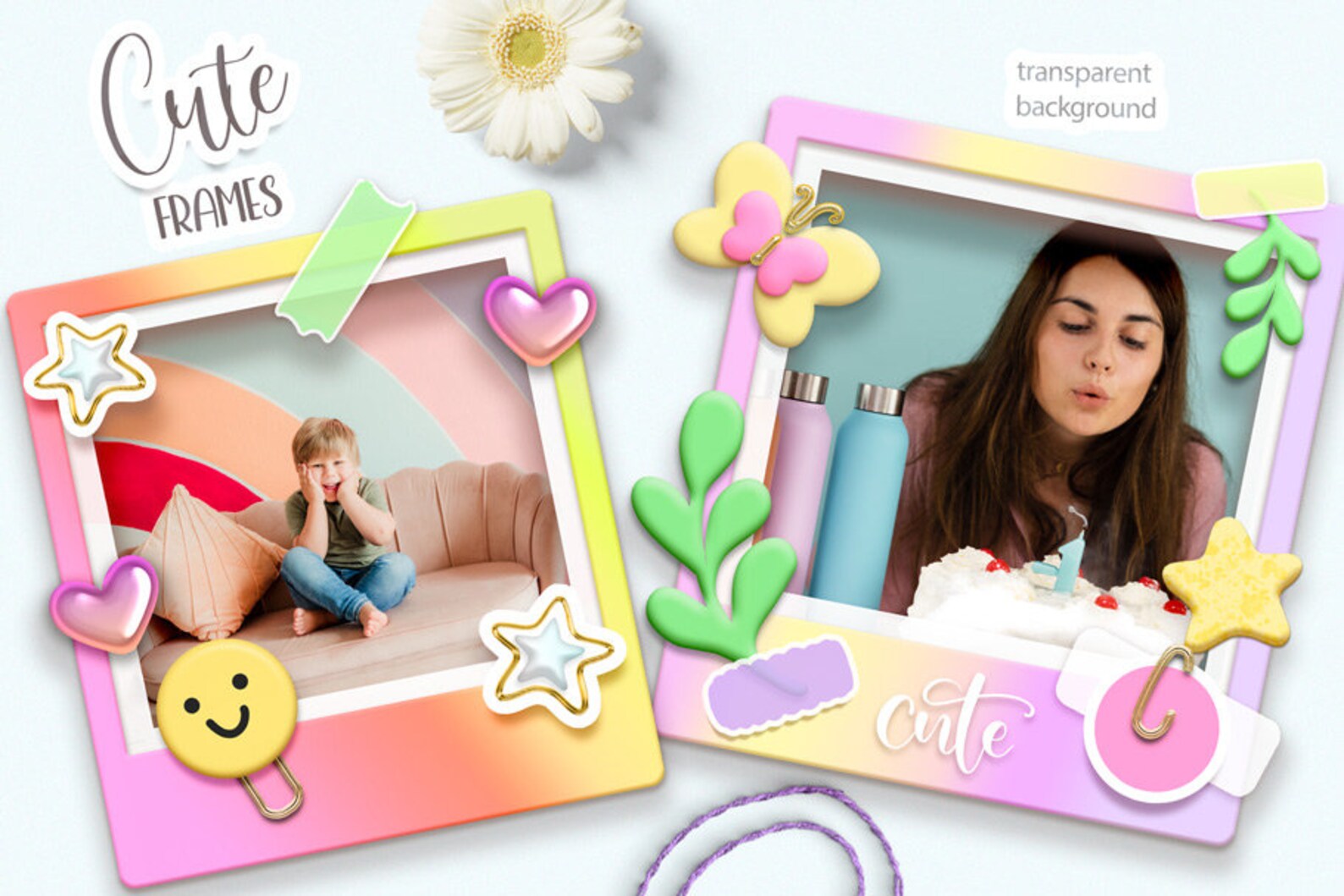 Digital Frame Clipart Cute Photo Frames Png Instant | Etsy