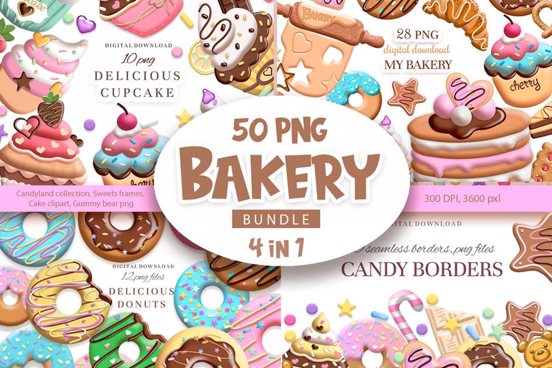 Bakery Bundle,baking Clipart, Donut and Cupcakes Png, Candy Land ...