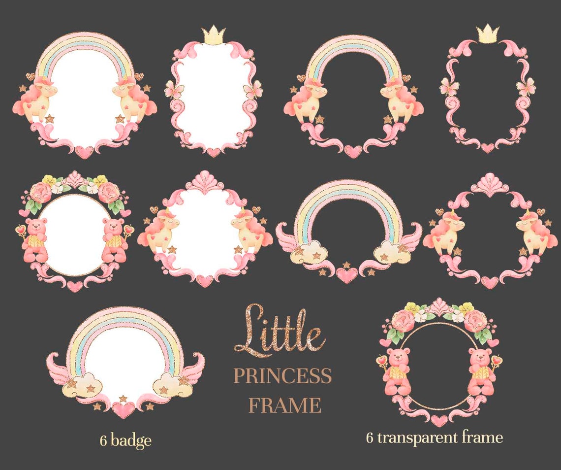Frame Clipartpink Digital Frames Clip Art Watercolor Rainbow - Etsy