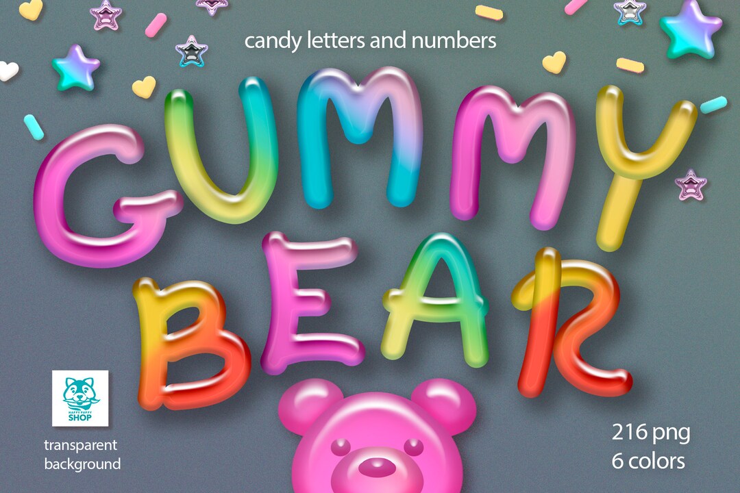 Candyland Letters Clipart, Gummy Bear Letter, Candy Font and Numbers ...