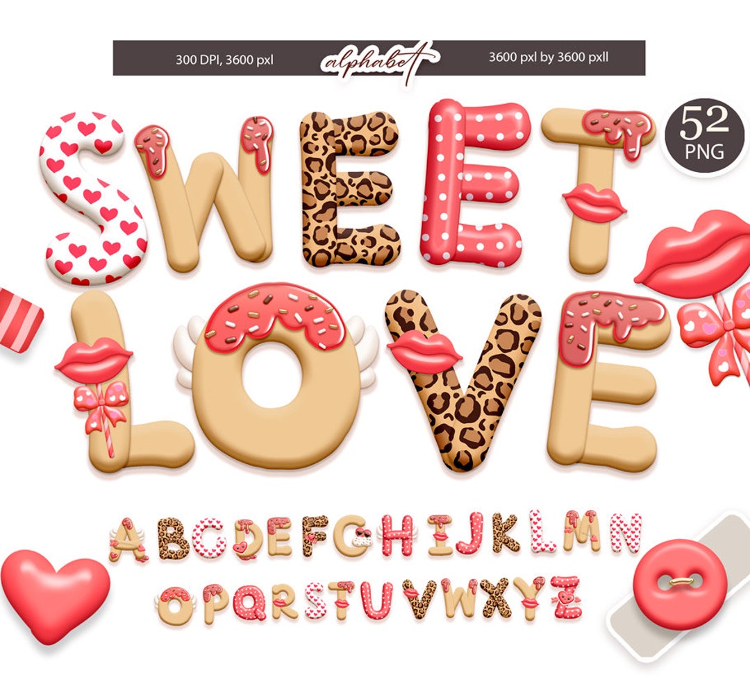 Valentine Cookie Alphabet Clipart: 52 PNG Letters (digital Download) - Etsy