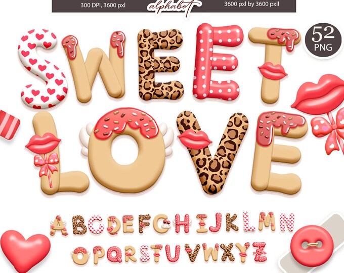 Valentine Cookie Alphabet Clipart: 52 PNG Letters (digital Download) - Etsy