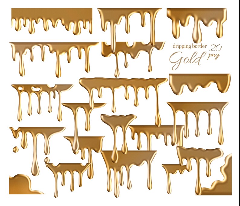 Gold Dripping Borders Png Gold Borders Overly Clipart Gold - Etsy