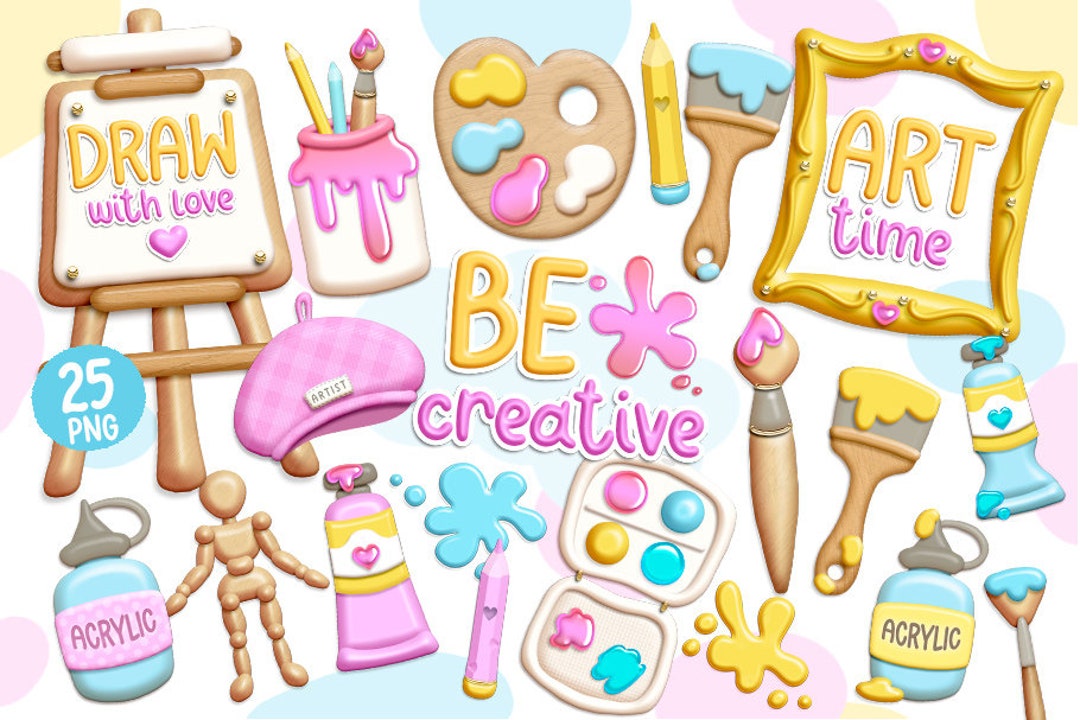 Artist Clipart: Painting Tools PNG Images (digital Download) - Etsy