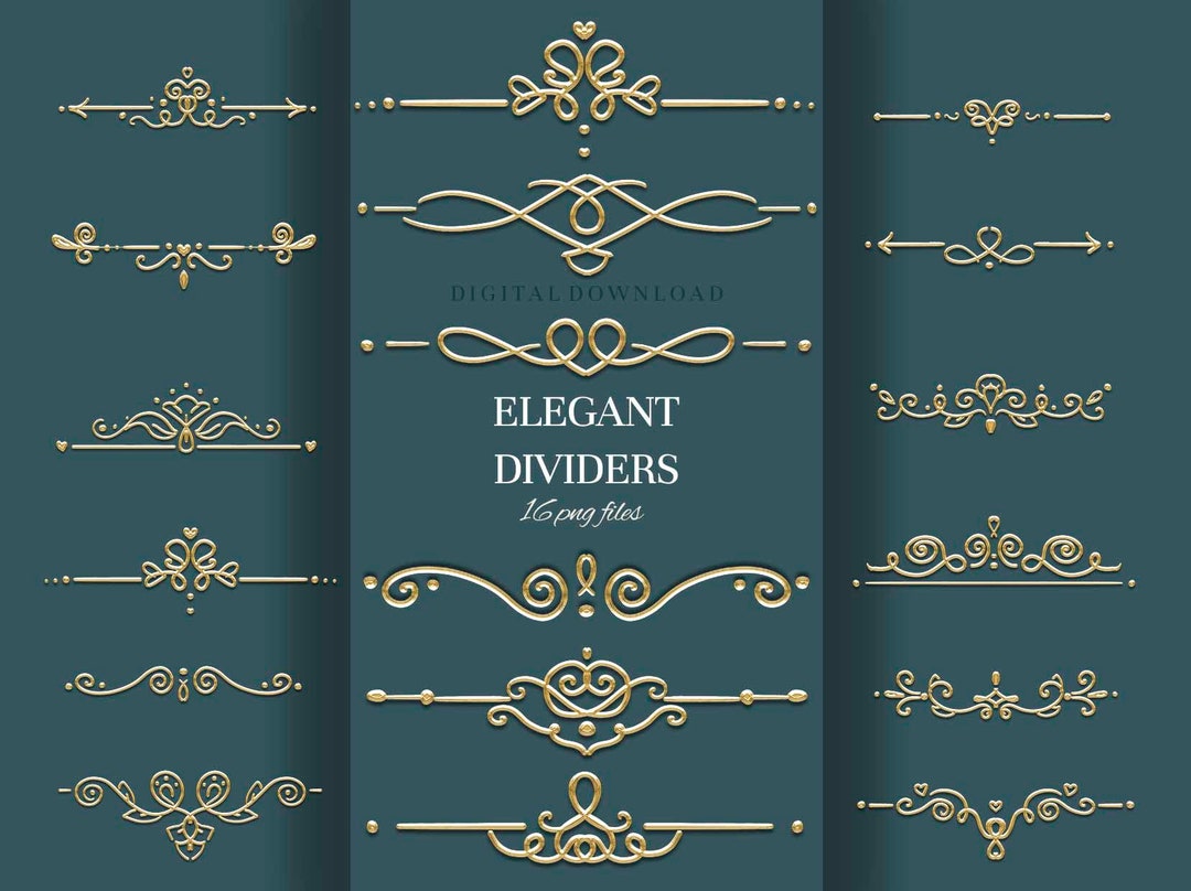 Gold Floral Page Dividers Clipart: Vintage Text Dividers (PNG Digital ...