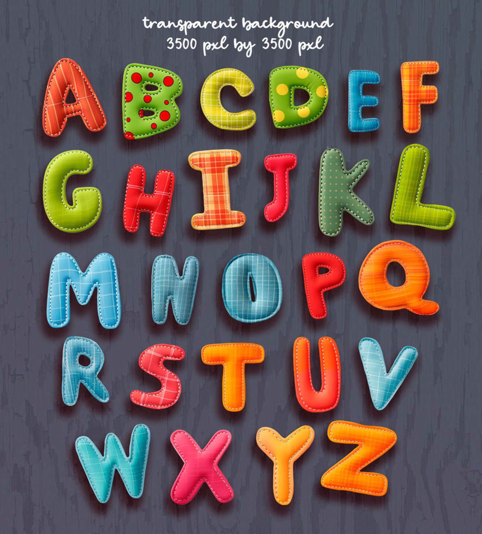 Fabric Letters Clipart, Country Alphabet, Cartoon ABC Png, DIGITAL ...