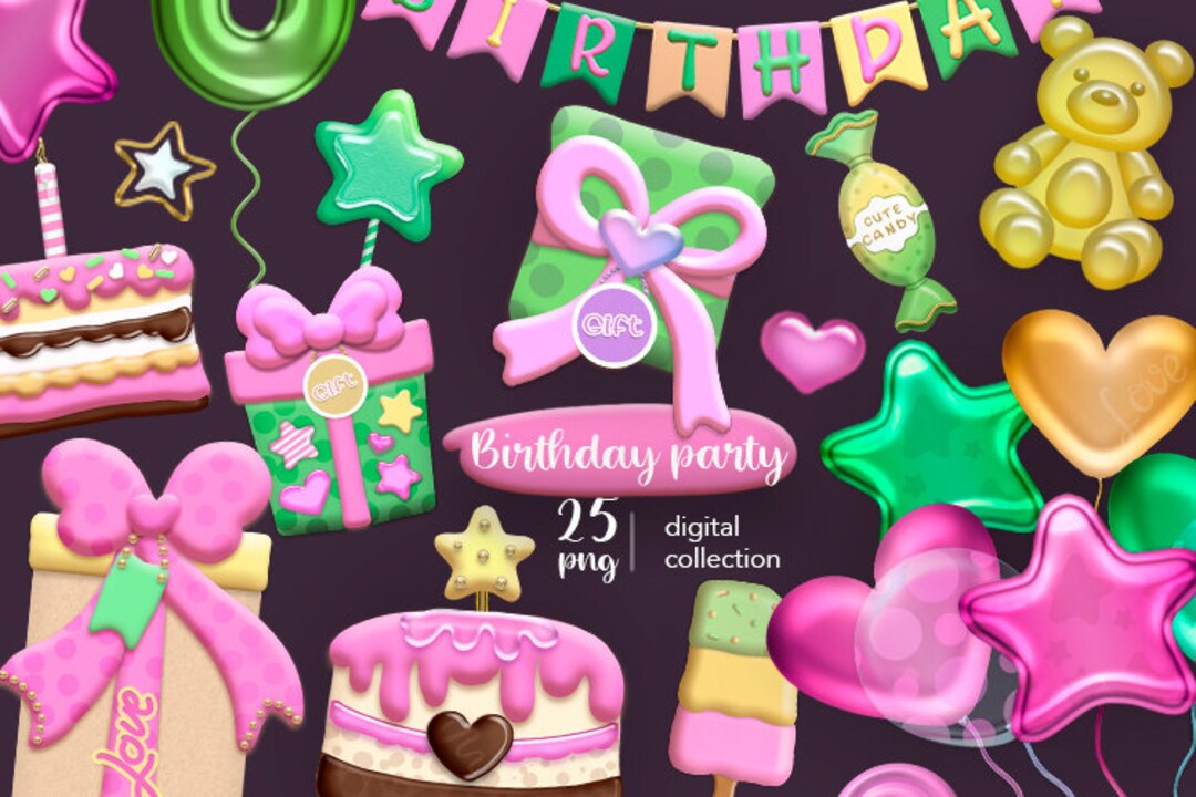 Birthday Party Clipart, Sweets and Balloons Clip Art, Gift Box Png ...