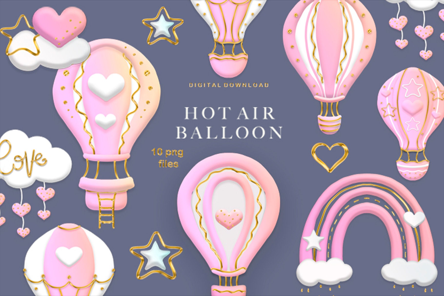 Pastel Rainbow Clipart Pastel Hot Air Balloons Butterfly | Etsy