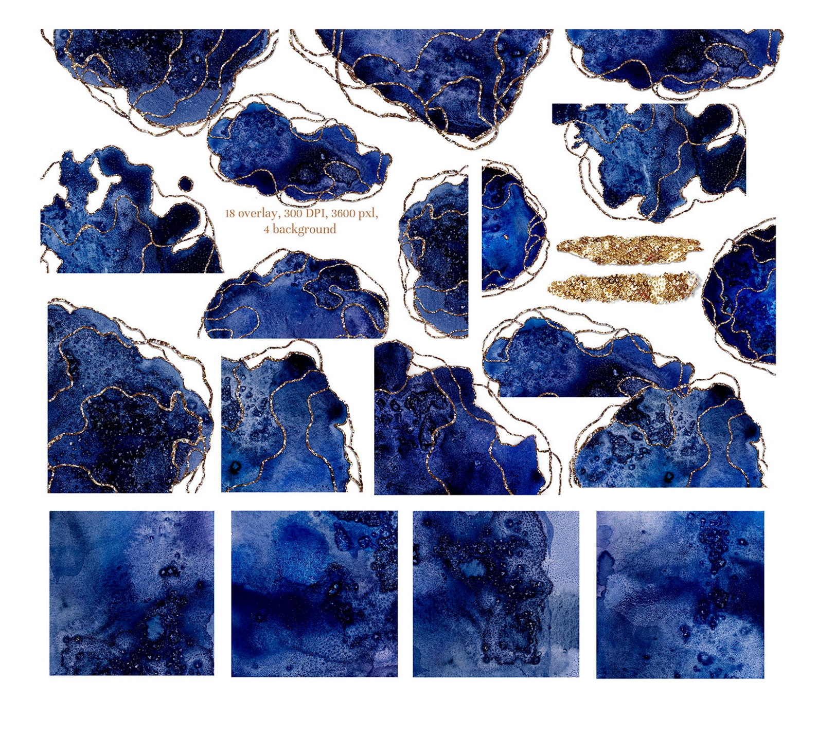 Watercolor Splatter Clipart Navy Blue and Gold Border - Etsy