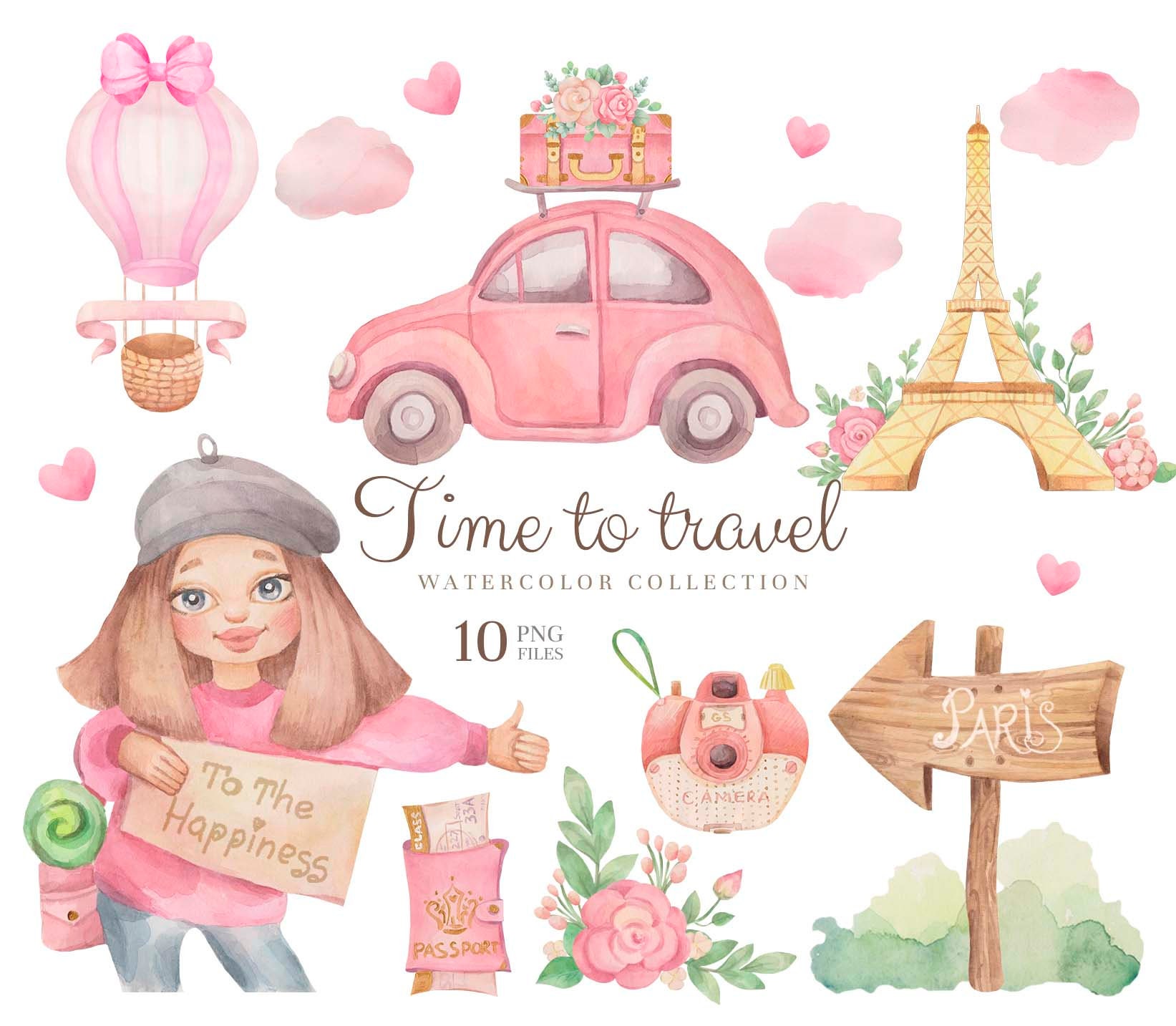 Road Trip Clip Art Watercolor Travel Clipartpink Travel Clip - Etsy UK