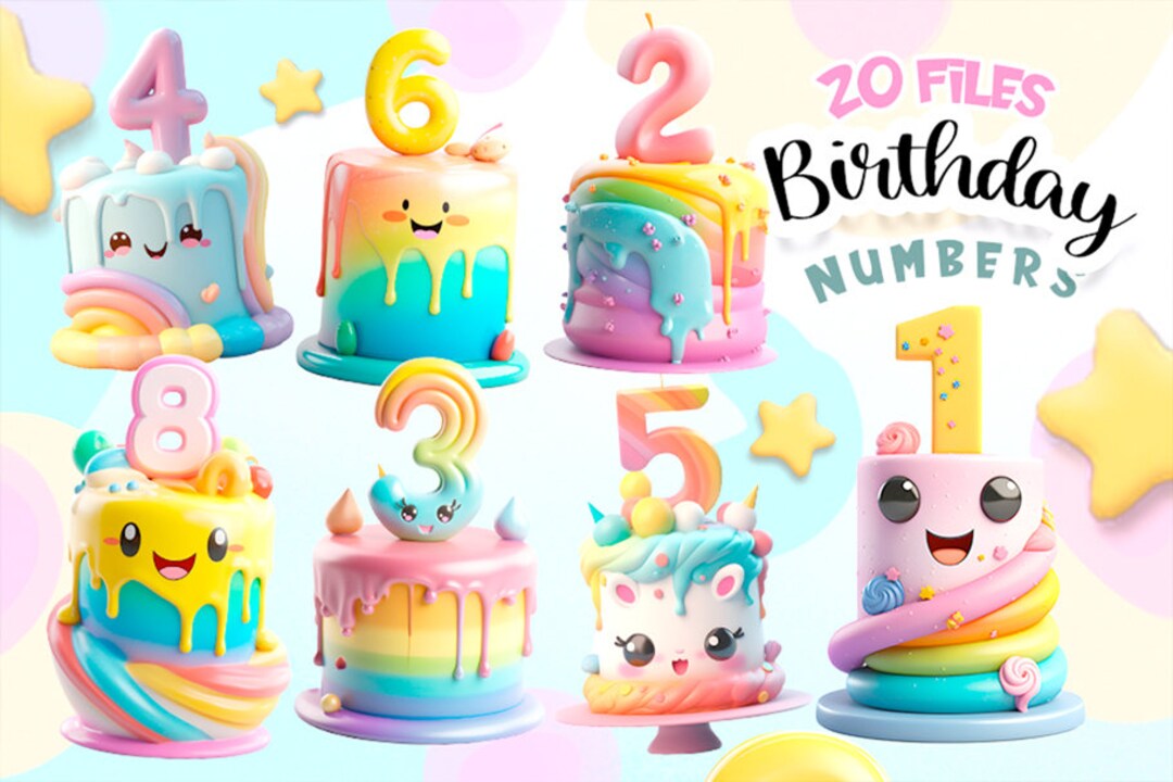 Birthday Numbers Clipart, Sweet Number Png, Rainbow Cake Clipart ...