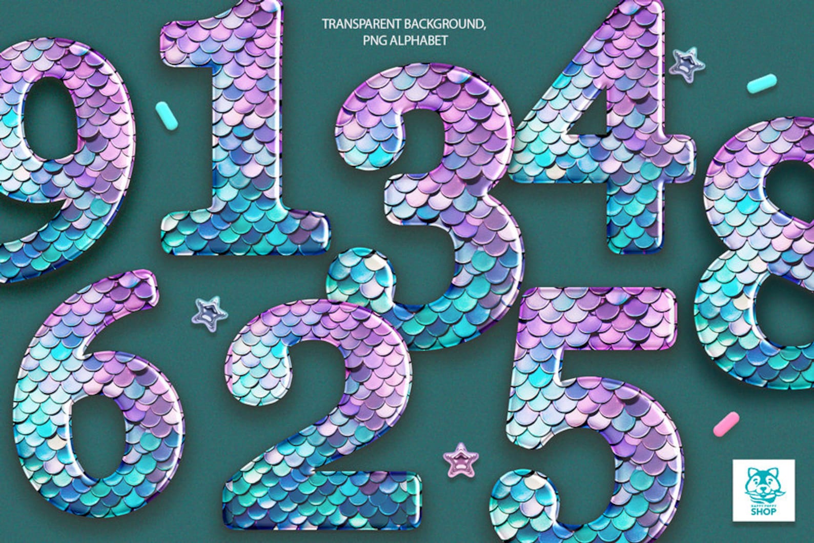 3D Mermaid Alphabet: Iridescent Scale Letters & Numbers (digital ...