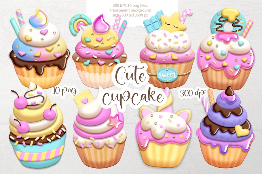 Cupcake Clipart Cupcakes Png Baking Clipart Digital - Etsy