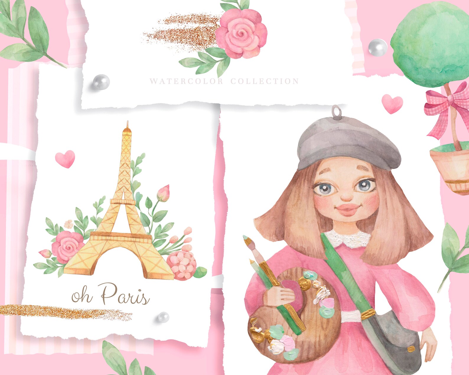 Paris clipart Paris digital scrapbookSpring floral clipart | Etsy