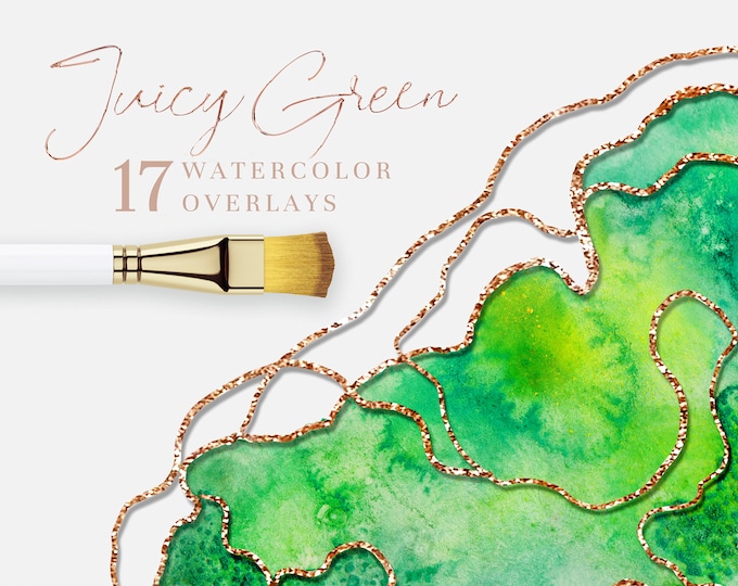 Green Splashes Clipart Glitter Border Clipart Watercolor - Etsy