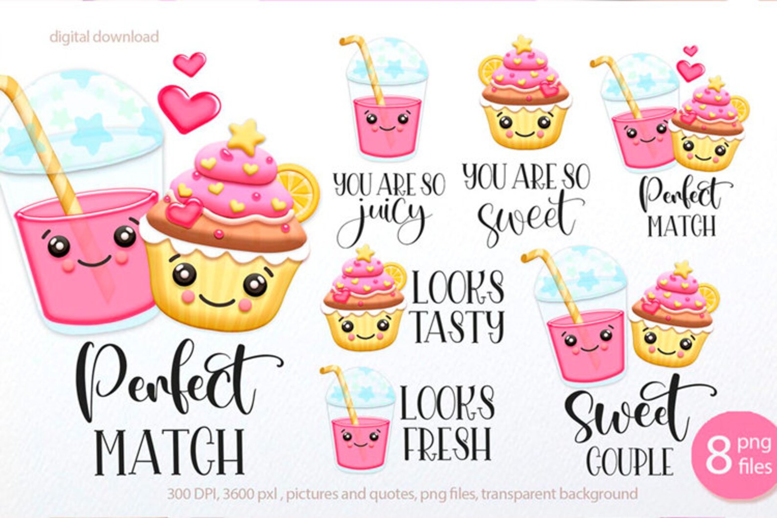 Kawaii Food Clipart Kawaii Couple Png Funny Sayings Png - Etsy