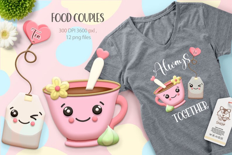 Kawaii Clipart Food Couple Png Donut and Milk Cupcake and - Etsy