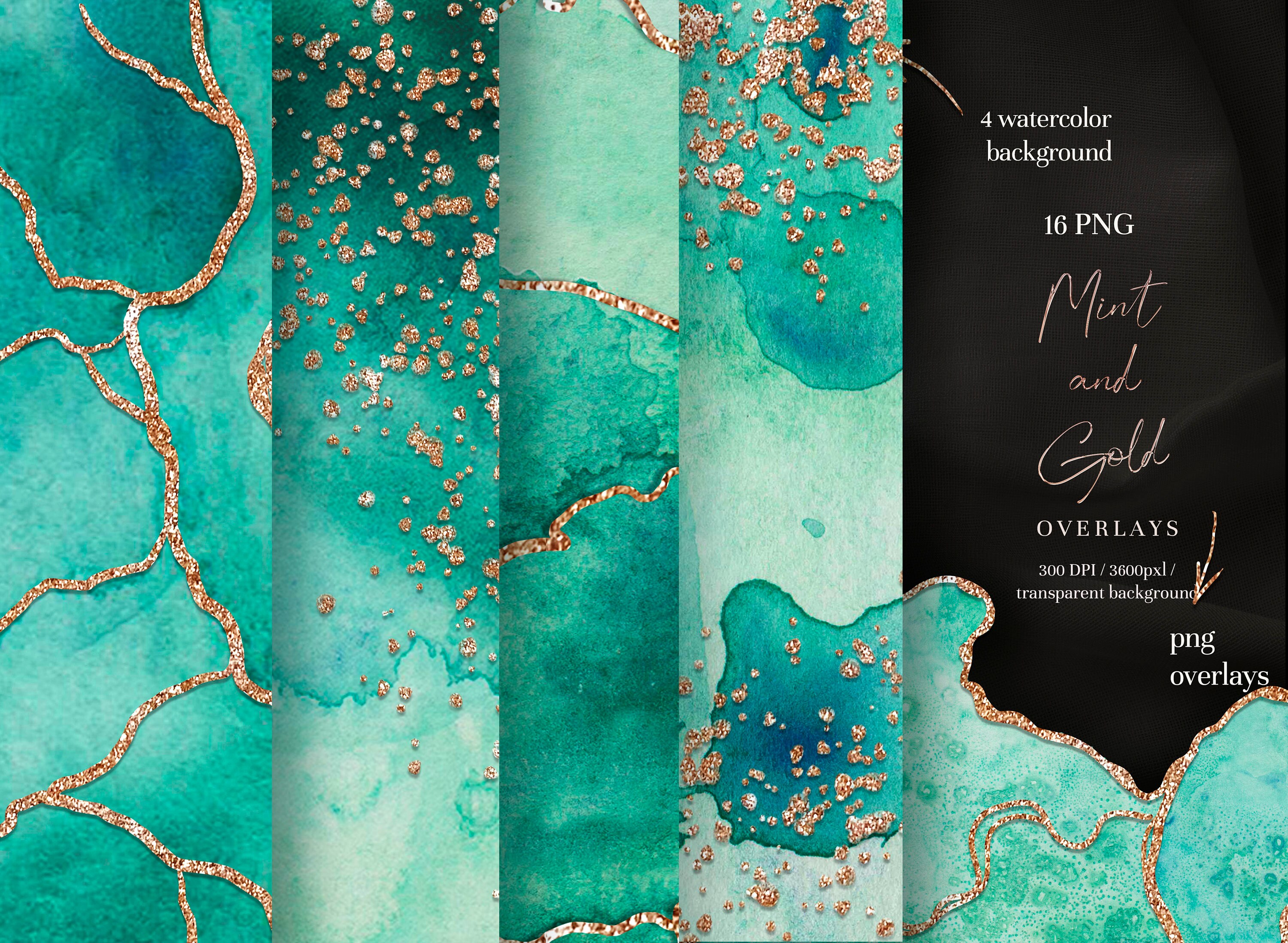 Watercolor Mint Border Overlays Glitter Design Elements - Etsy