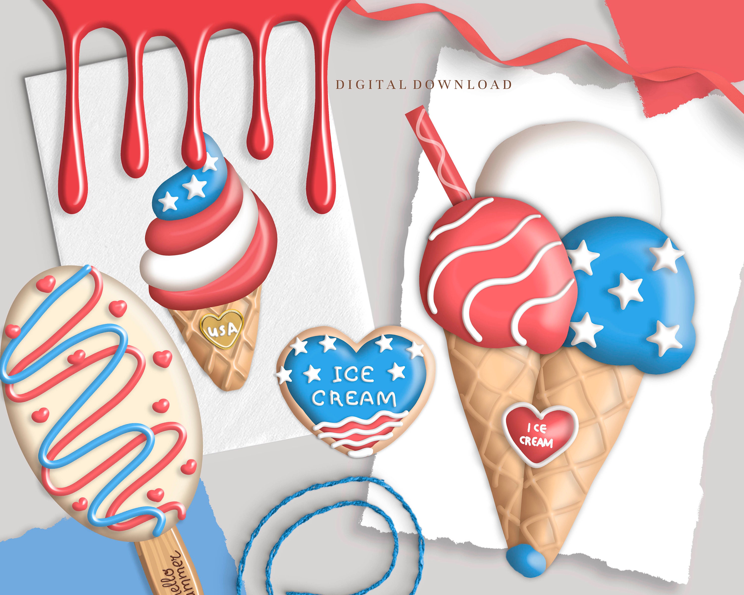 Ice Cream Clipart Popsicle Clip Art Patriotic Popsicle Png - Etsy