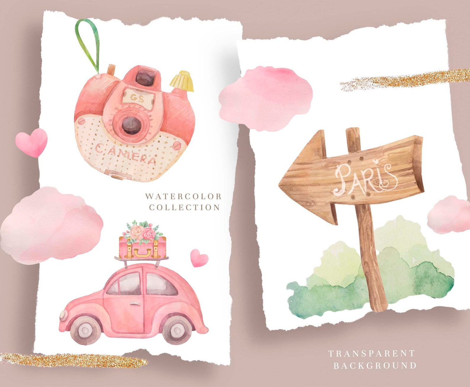 Road trip clip art Watercolor travel clipartPink travel clip | Etsy