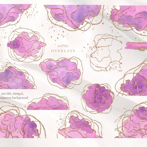 Watercolor Purple Border Overlays, Glitter Design Elements, Lilac and ...