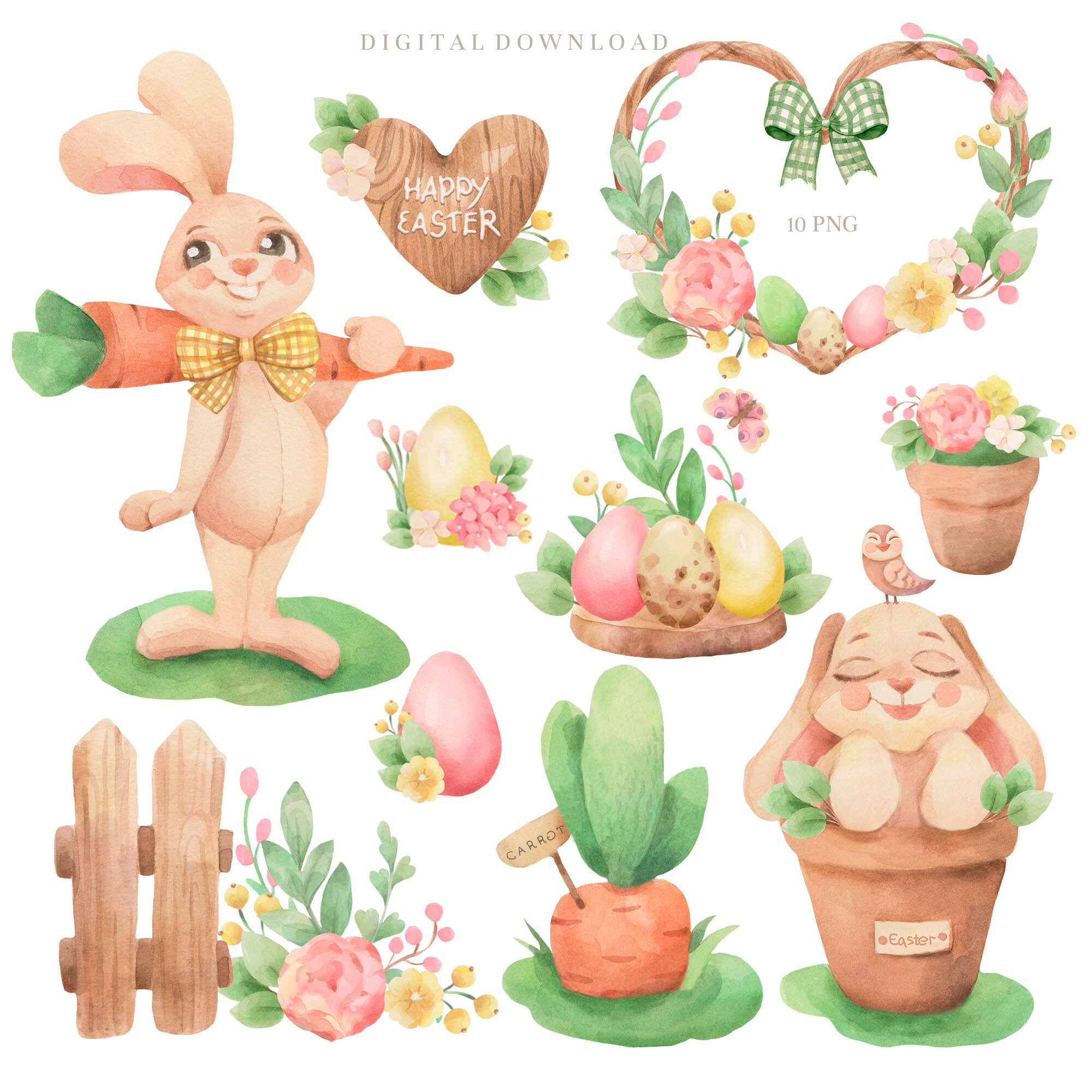 Easter Bunny Png Rabbit Png Watercolor Garden Clipart - Etsy